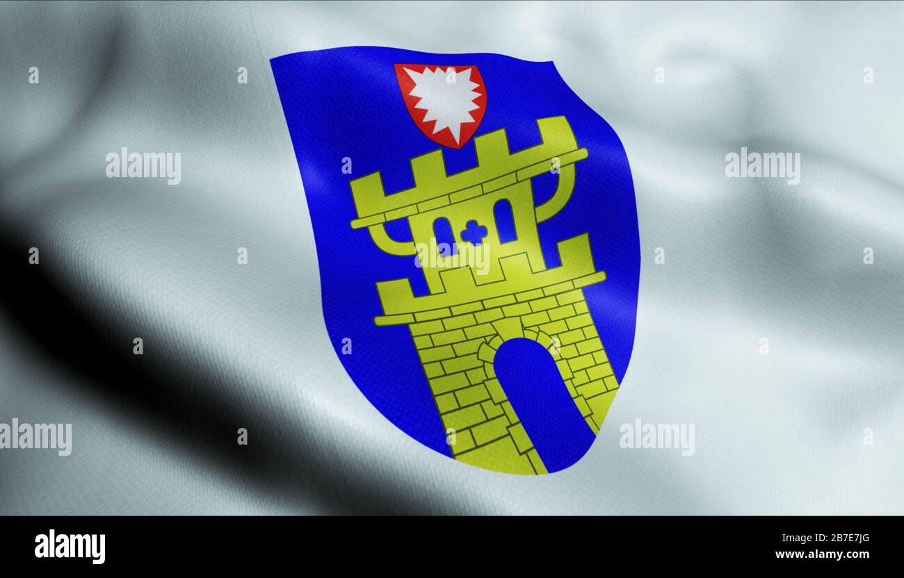 3D Illustration of a waving coat of arms flag of Oldenburg (Germany ...