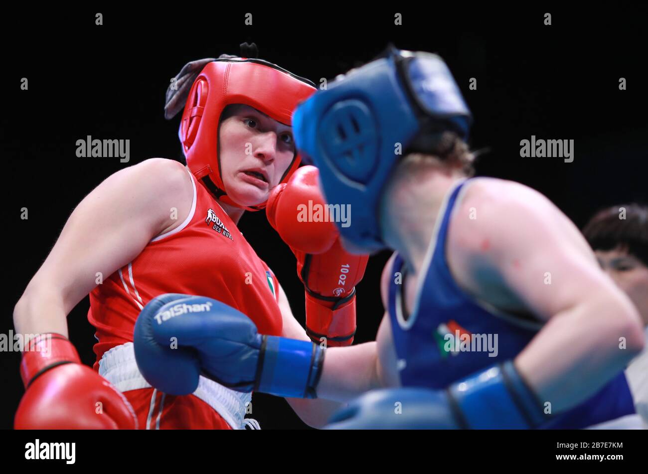 Italy's Angela Carini (red) in action against Ireland's Christina ...