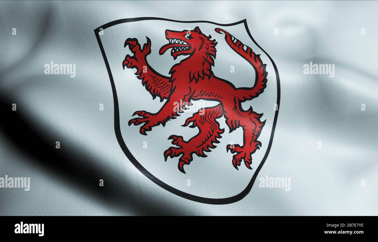 3D Illustration of a waving coat of arms flag of Passau (Germany ...