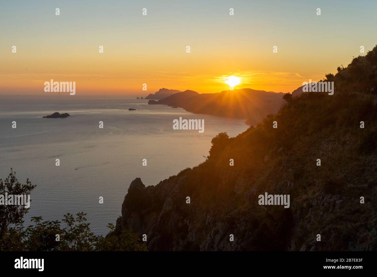 walk trekking on the path of the Gods in sunset Stock Photo - Alamy