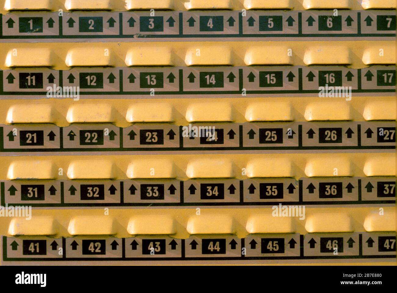 Numbered boxes corresponding to parking places in a parking lot. Paid ...