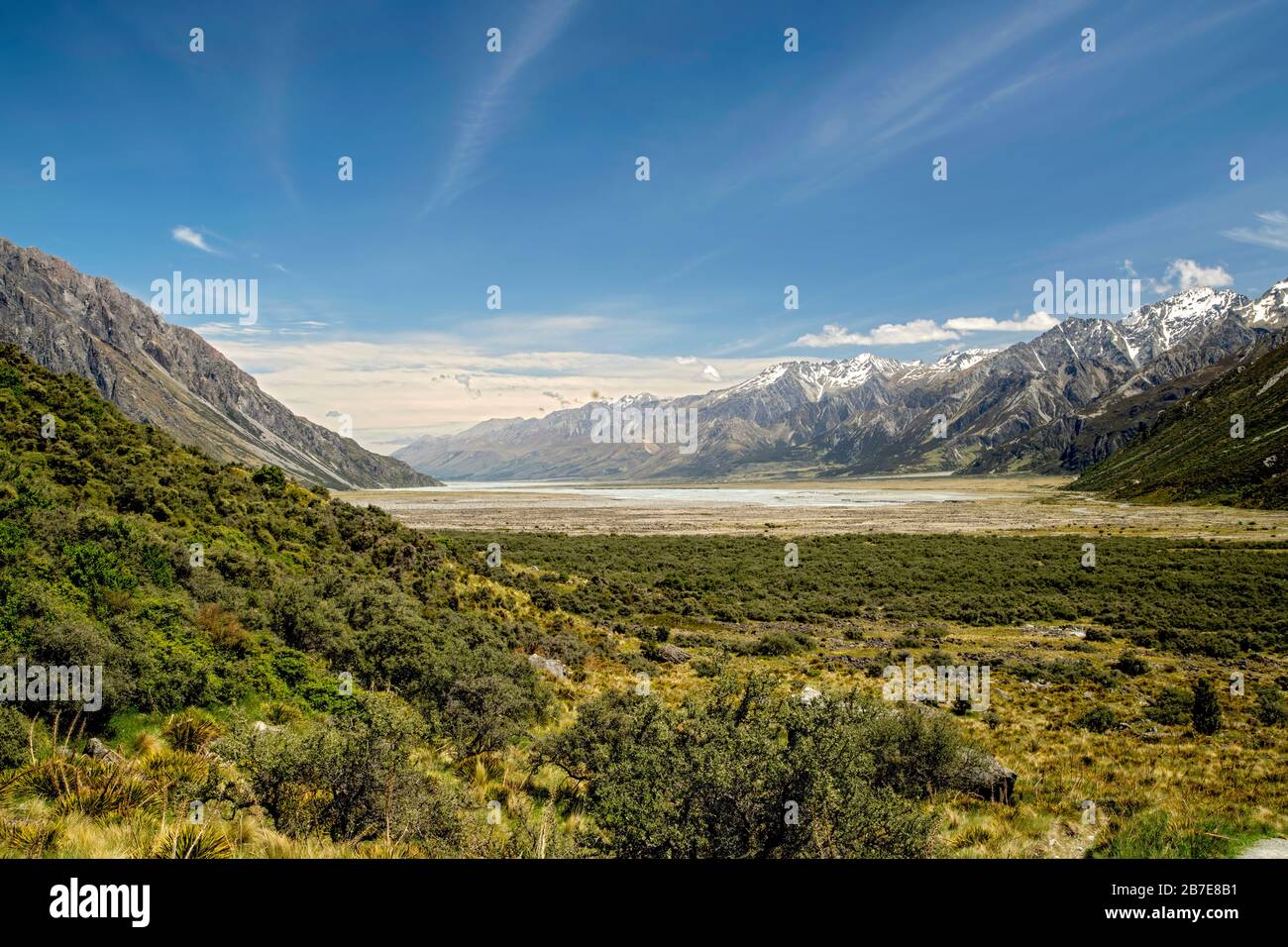 view of scenery near Mount Cook, South Island, New Zealand showing ...