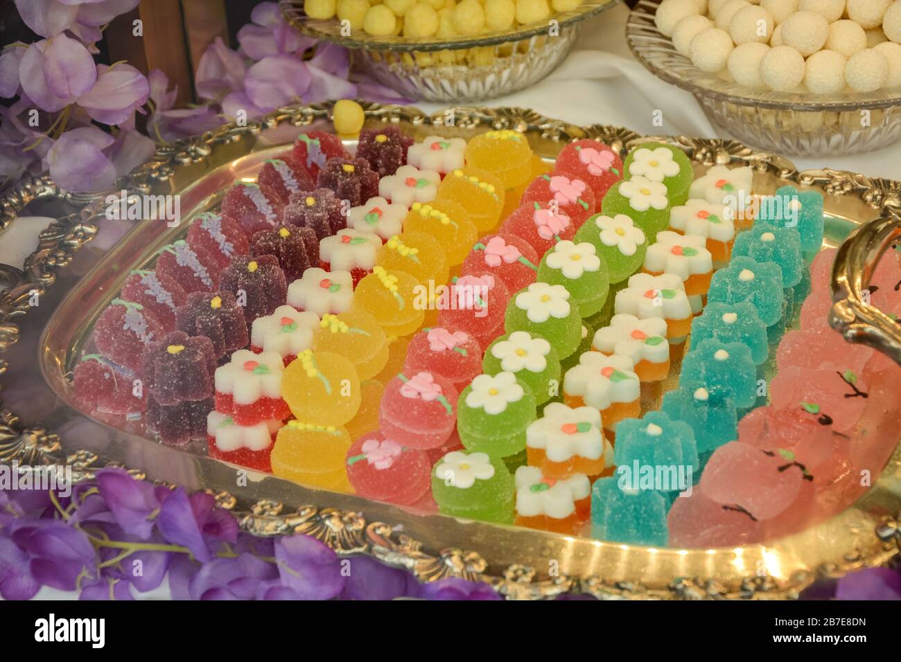 Lots of jelly with different flavours and colours close up Stock Photo ...