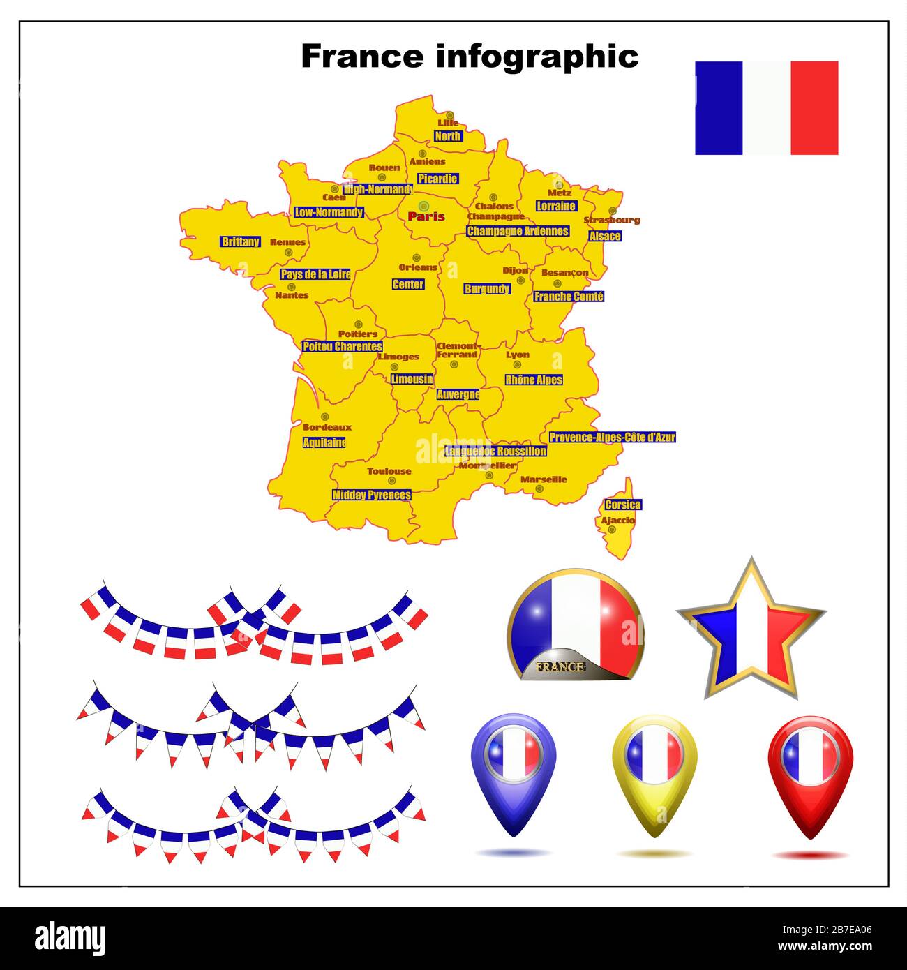 Bright Map of France. Map of France graphic illustration on white ...