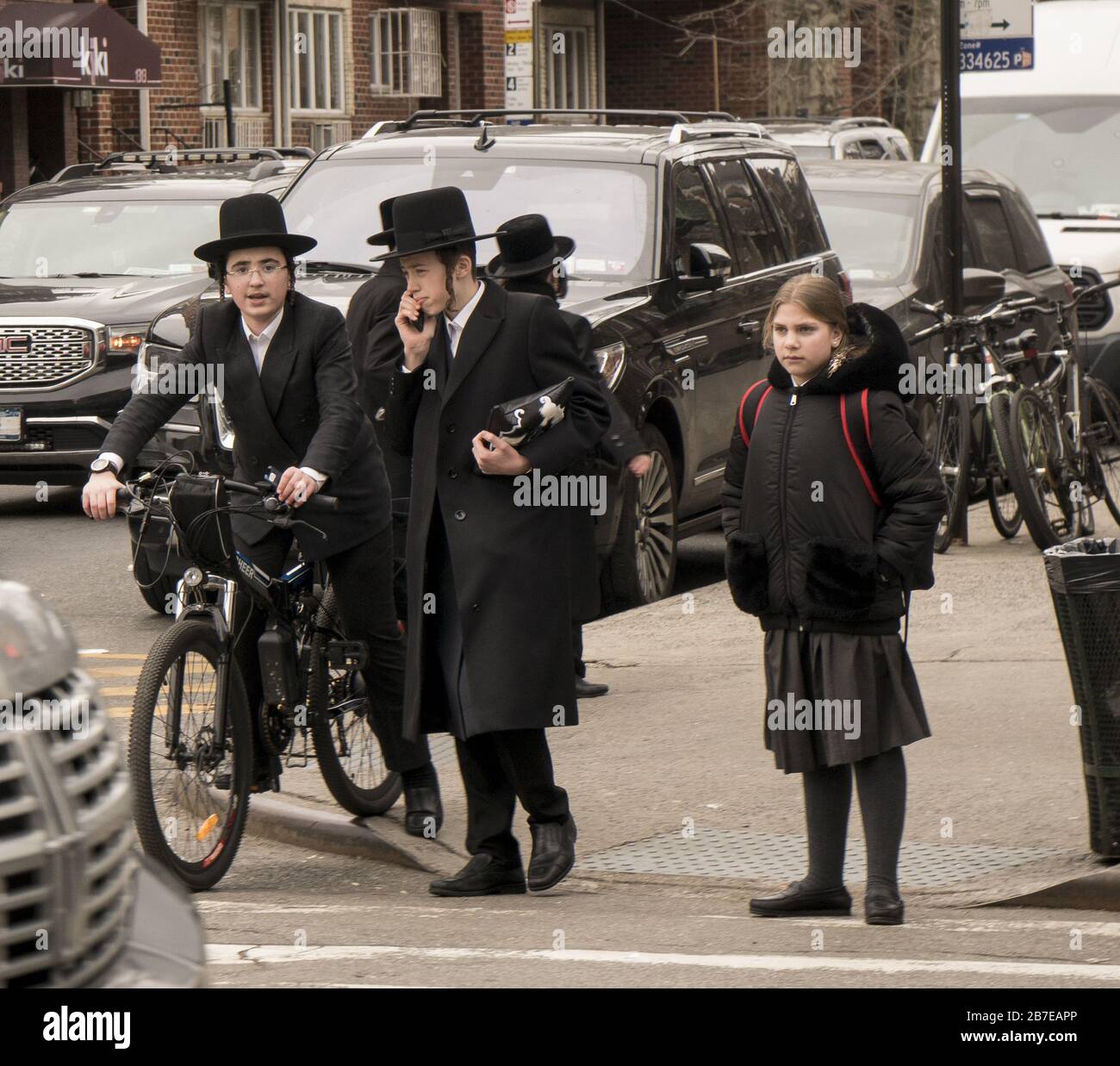Orthodox Jewish students on the street after school in the Borough Park ...