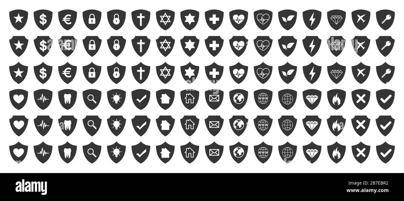 Set of insurance icons with shield. Vector security icons isolated ...