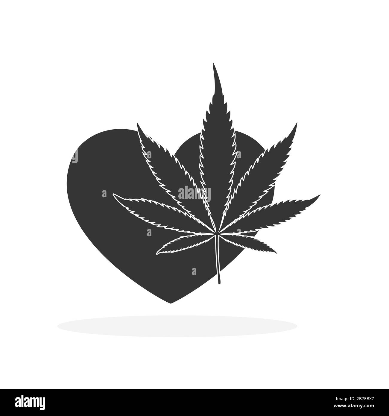 Cannabis leaves with heart shape. Vector heart symbol with cannabis leaves. Concept of legality ...