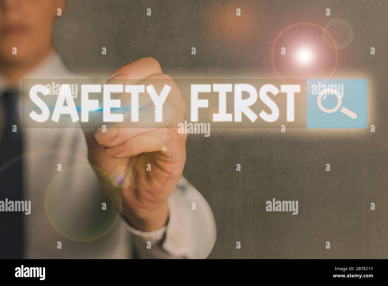 Conceptual hand writing showing Safety First. Concept meaning used to ...