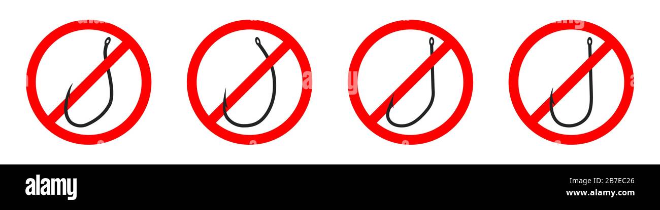 Stop Fishing sign isolated. Forbidden of Fishing hook. Set of signs of ...