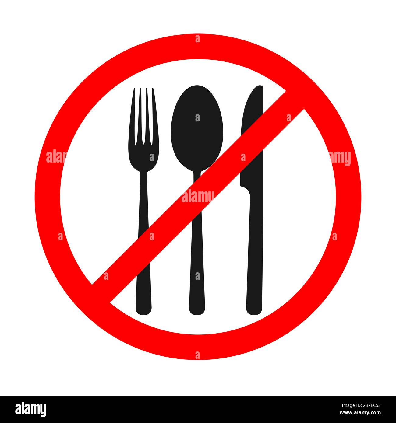 Stop eating sign isolated. Sign of prohibition of a fork, spoon and ...