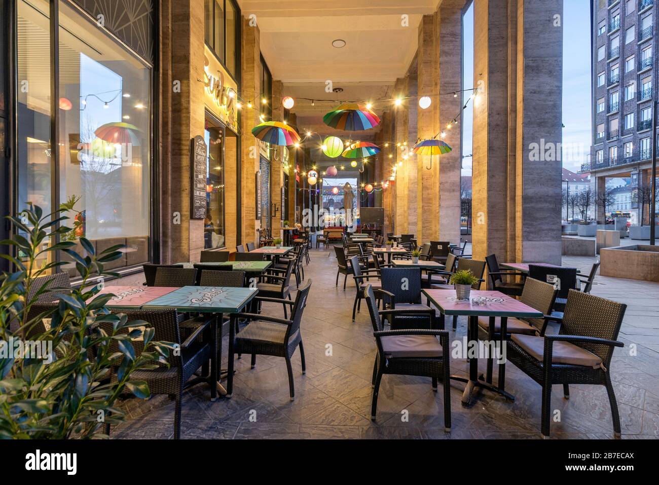Budapest, Hungary - February 16, 2020: Pubs and bars with a few people ...