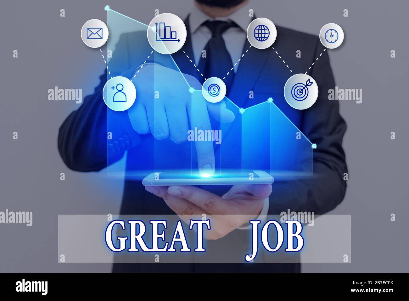 Word writing text Great Job. Business photo showcasing used praising ...