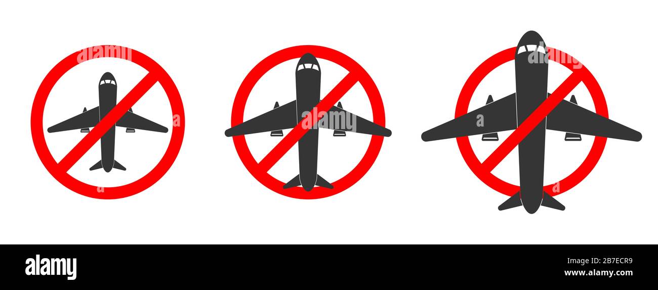 Set of stop airplane signs. Isolated sign of prohibition flying. No ...