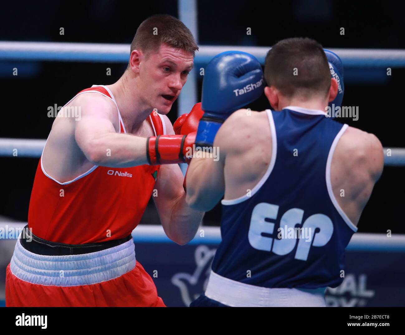 Ireland's George Bates (red) defeats Spain's Leon Becerra Dominguez ...