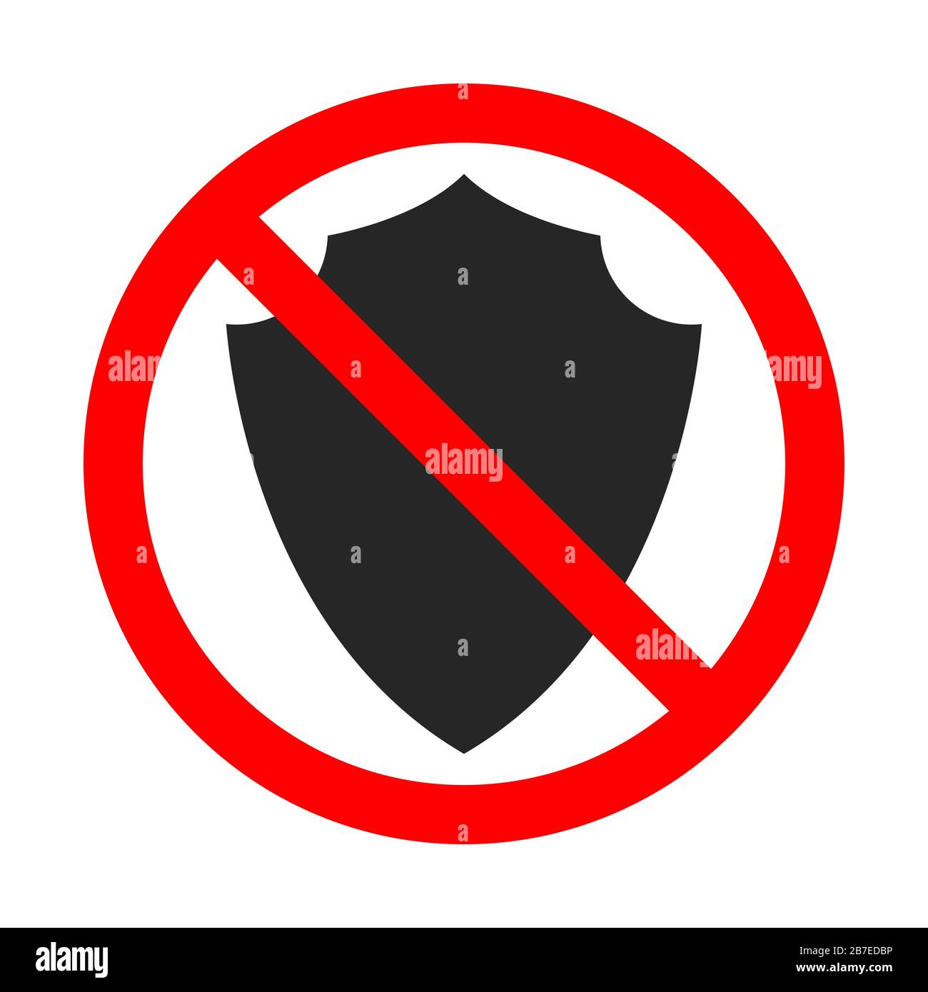 Shield is forbidden. No virus protection sign on white background. Ban ...