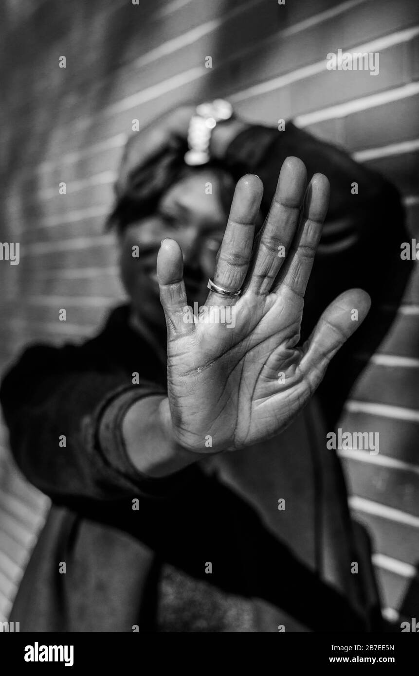 Stop Sign Hand Pose Black and White Stock Photos & Images - Alamy