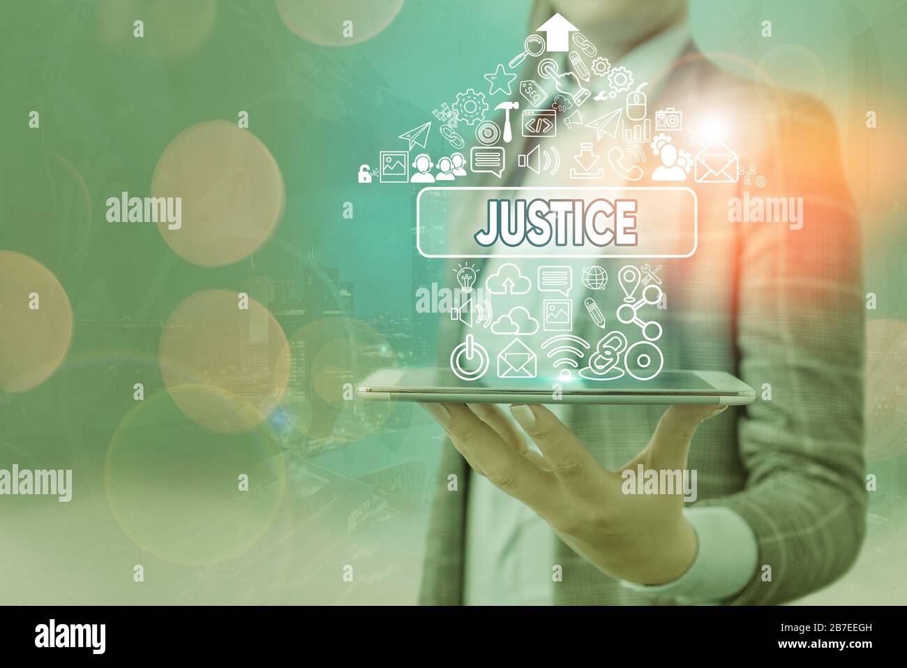 Conceptual hand writing showing Justice. Concept meaning impartial ...