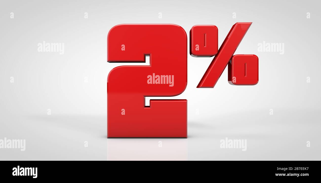 2% red text isolated on white background, 3d render illustration Stock ...
