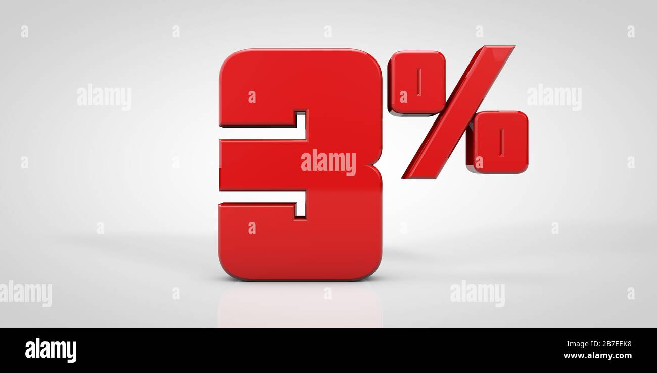 3% red text isolated on white background, 3d render illustration Stock ...