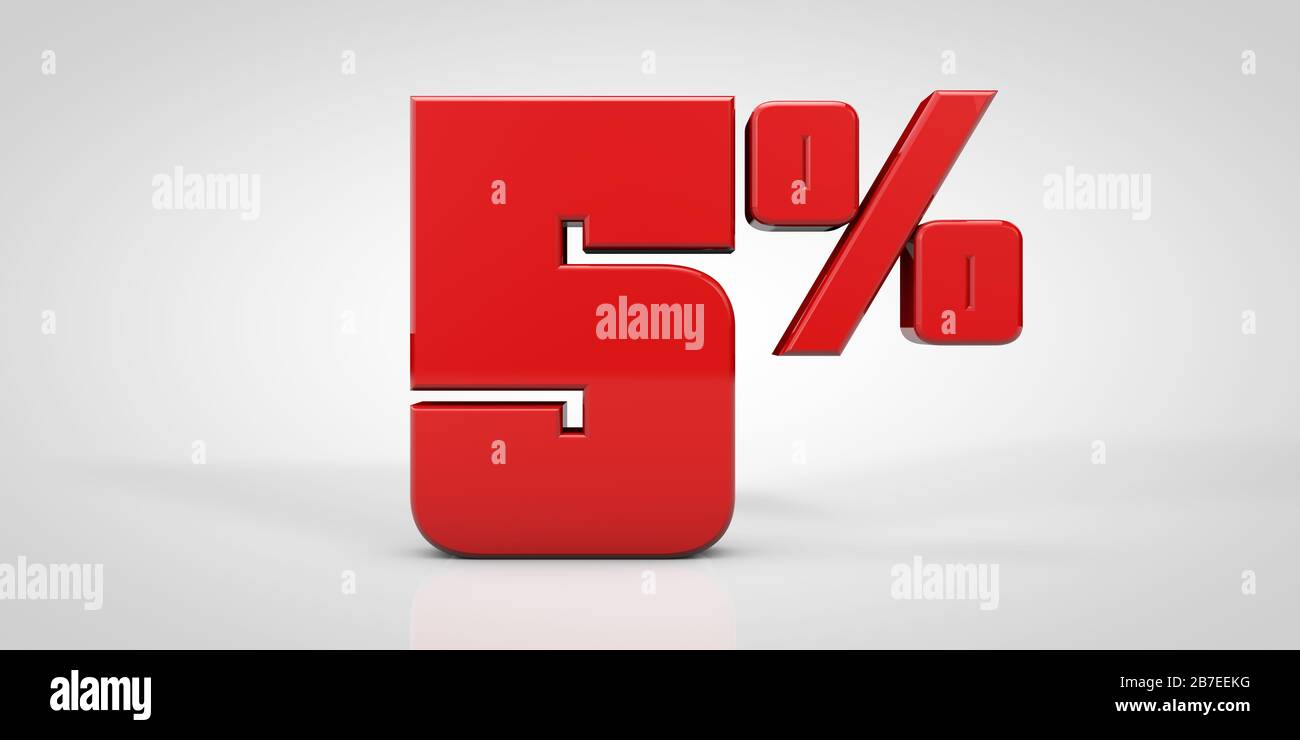 5% red text isolated on white background, 3d render illustration Stock ...
