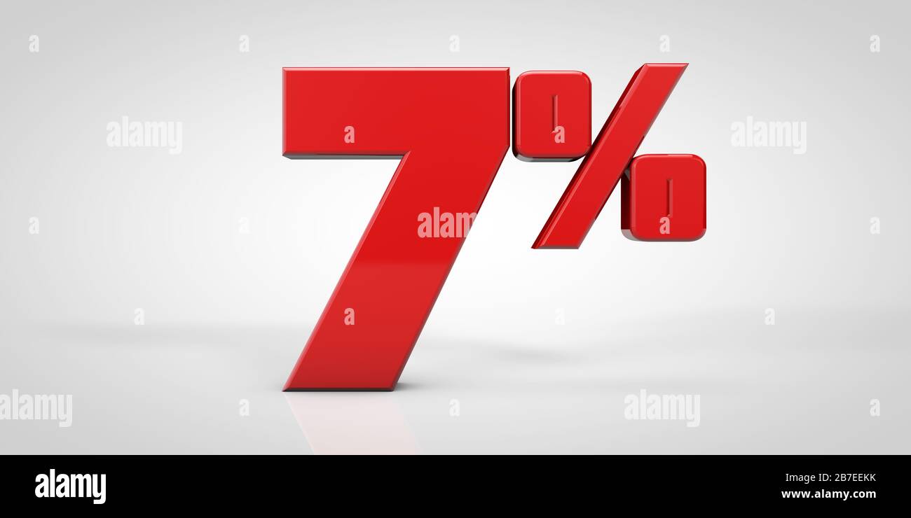 7% red text isolated on white background, 3d render illustration Stock ...