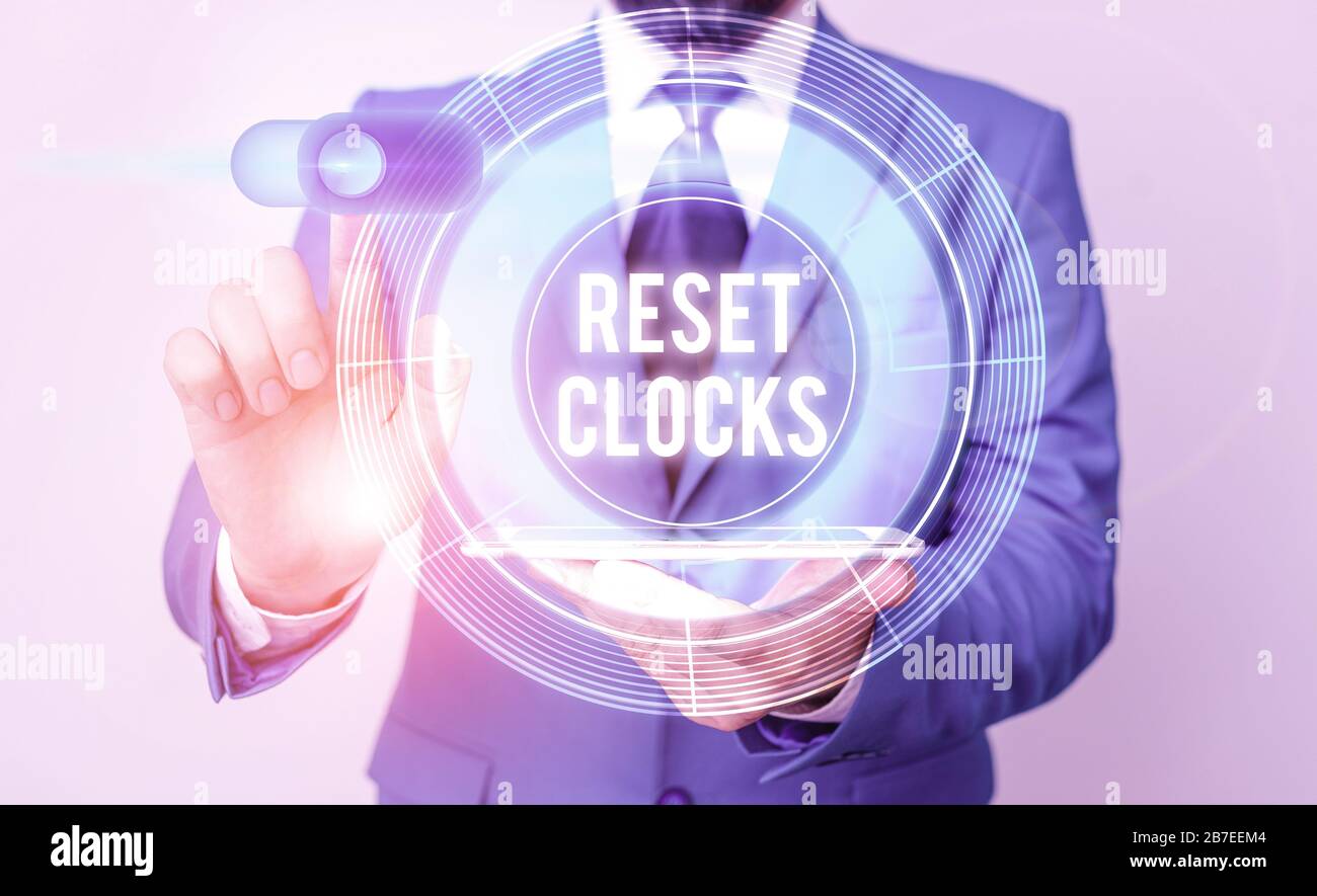 Conceptual hand writing showing Reset Clocks. Concept meaning To ...