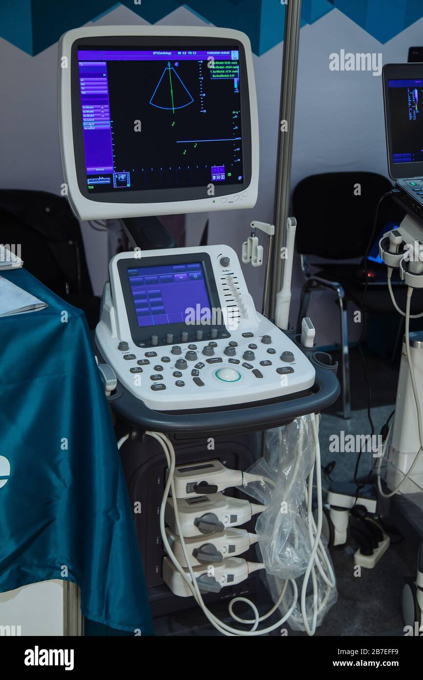 Modern ultrasound machine in clinic laboratory of sonography ...