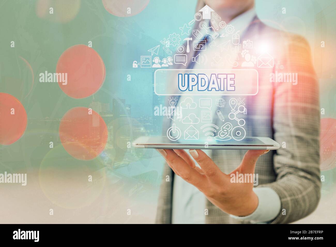 Conceptual hand writing showing Update. Concept meaning make something more modern or up to date ...