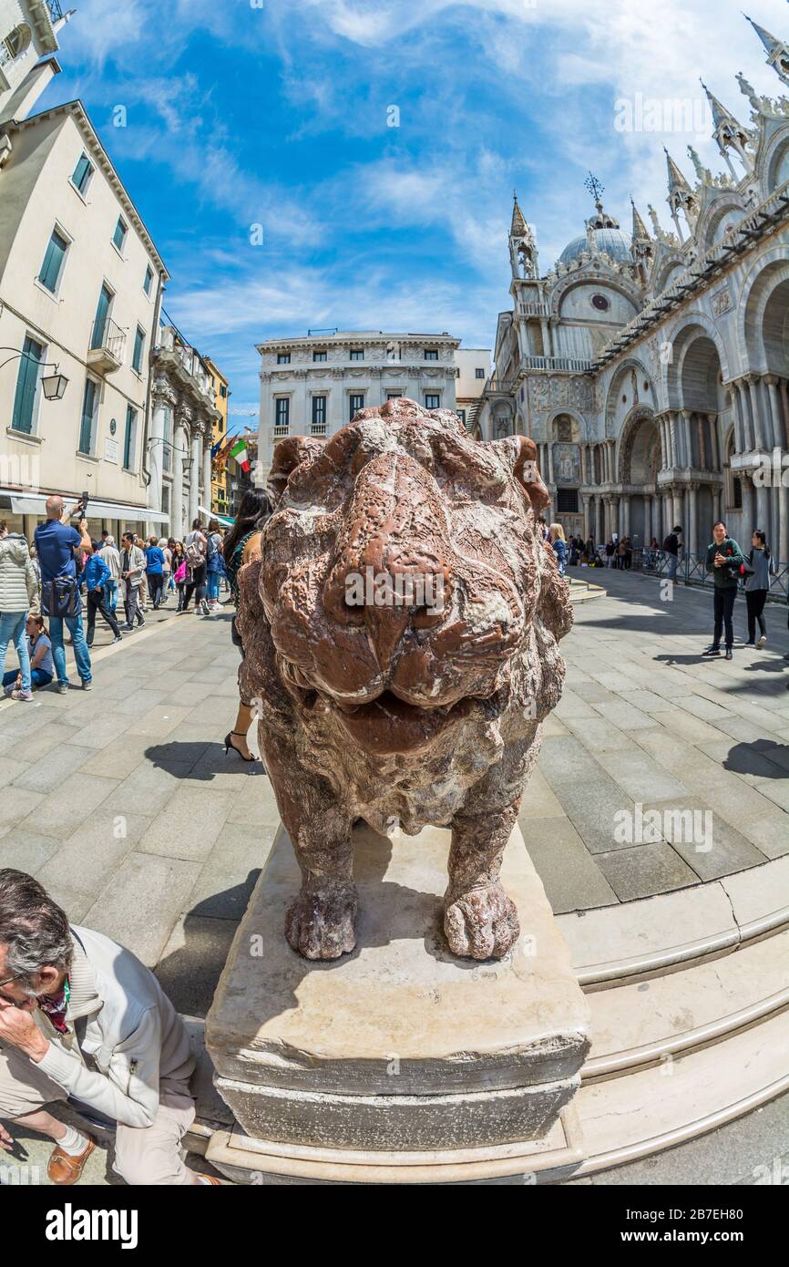 Venice, Italy - MAY 17, 2019: Statue of a lion on the Piazza San Marco ...