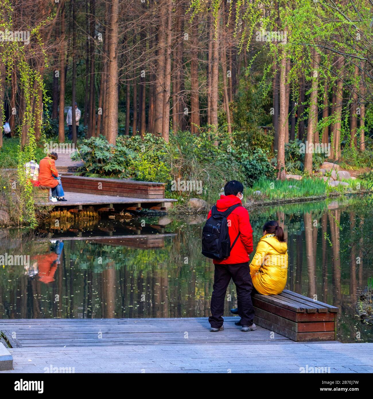 Early spring in Guangchang Park, downtown Shanghai Puxi, China. Near ...