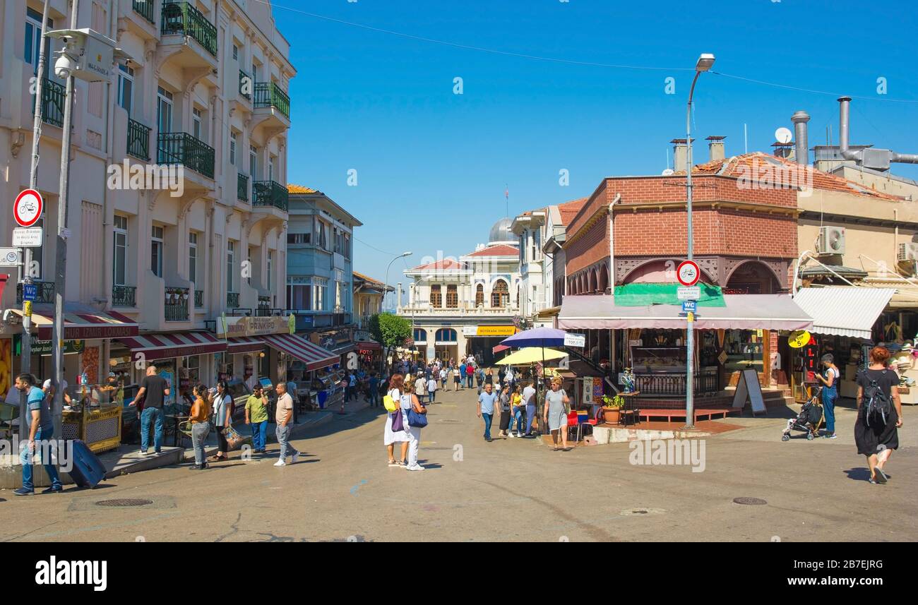 Buyukada, Turkey-September 18th 2019. A busy street in Buyukada, 1 of ...