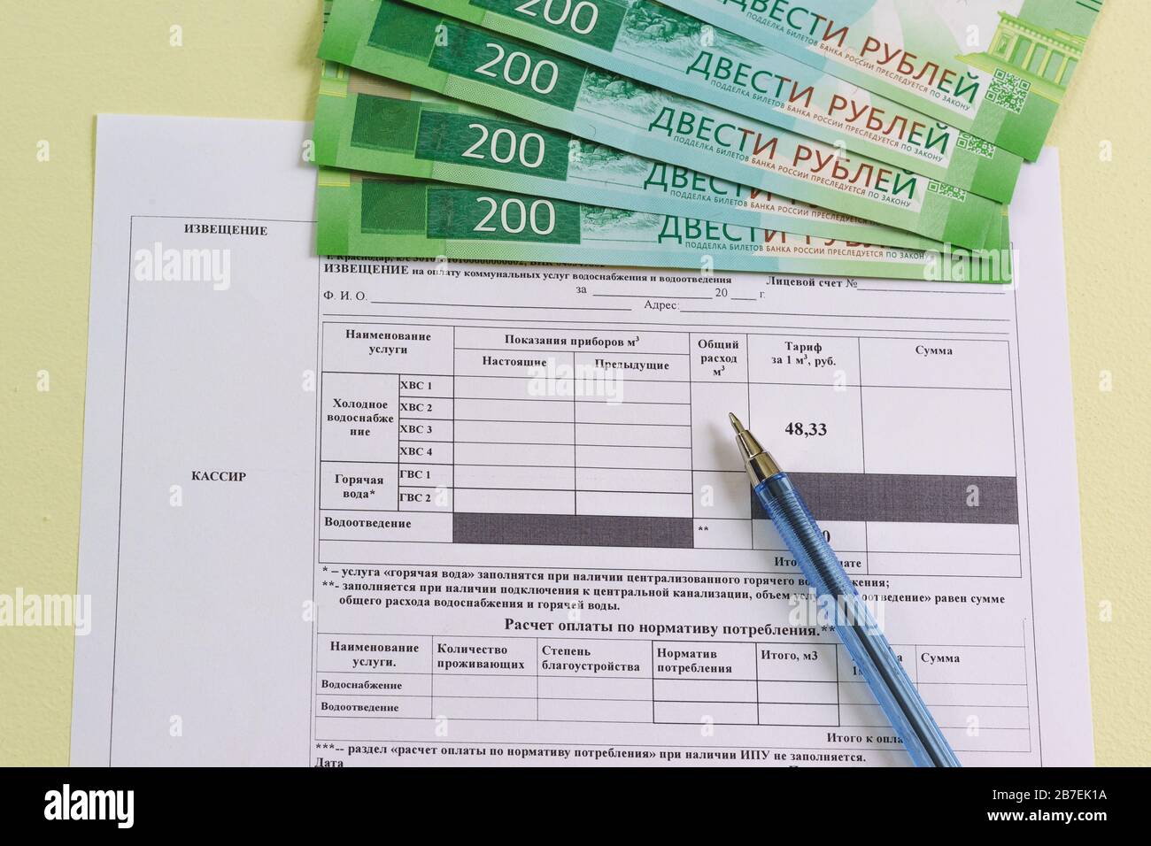 Registration of the receipt in Russian for payment for the consumed ...