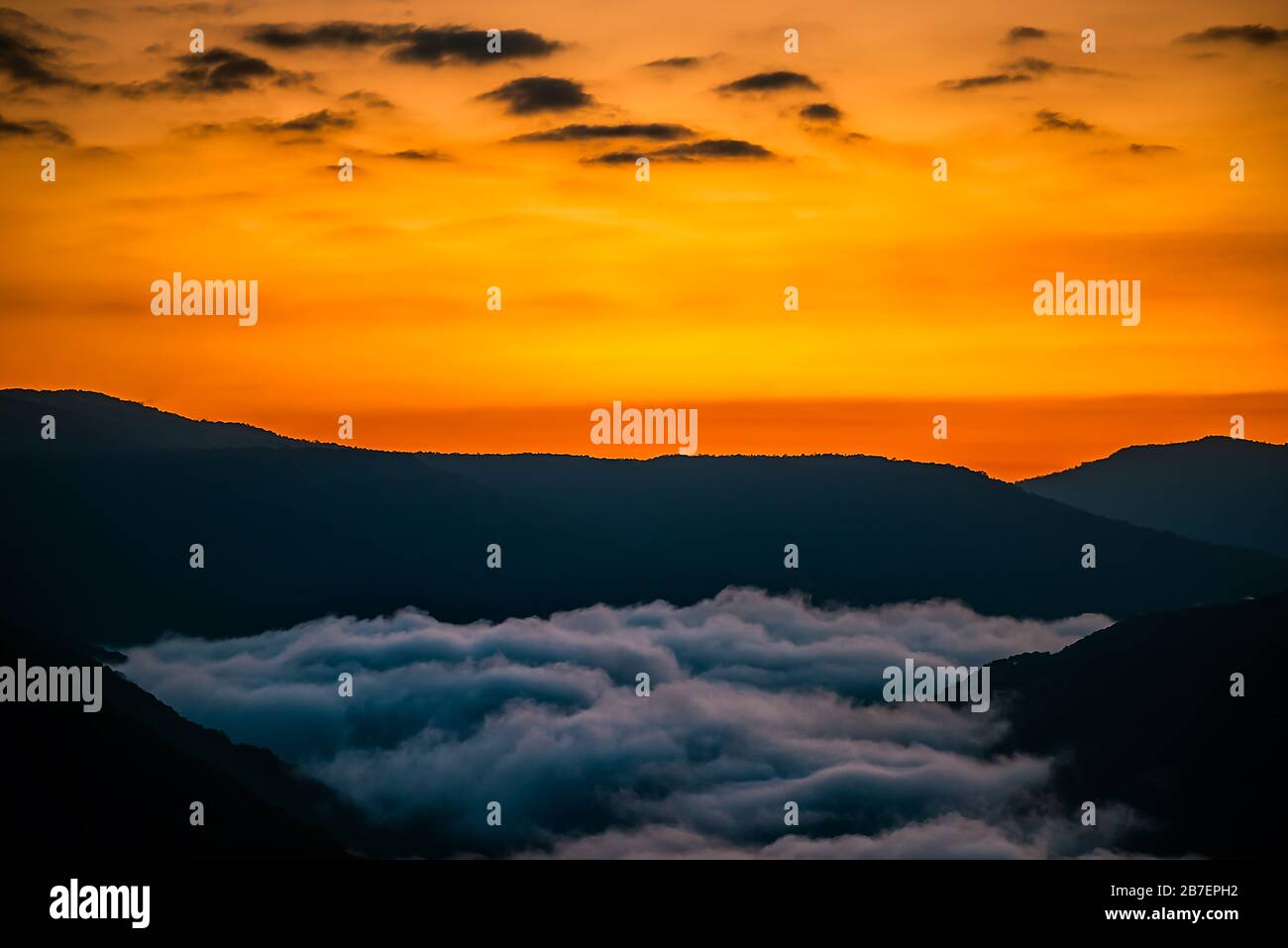 Mountains fog landscape clouds in morning above new river gorge valley ...