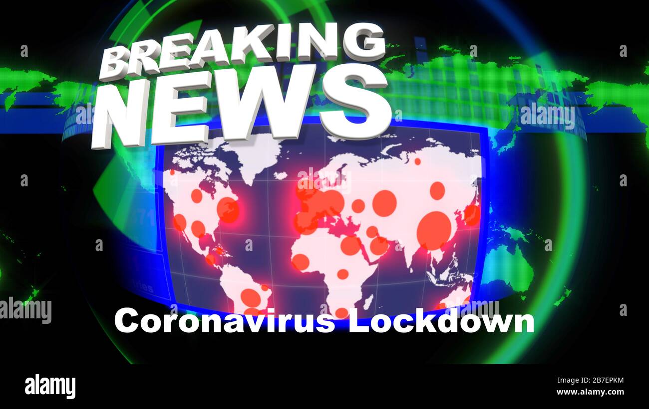 Breaking News Intro Title. Countries in lockdown with world map and ...