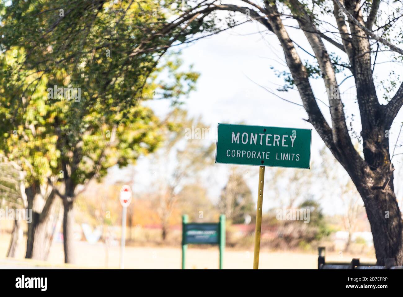Sign for Monterey Corporate Limits signpost on highway 220 in Highland ...