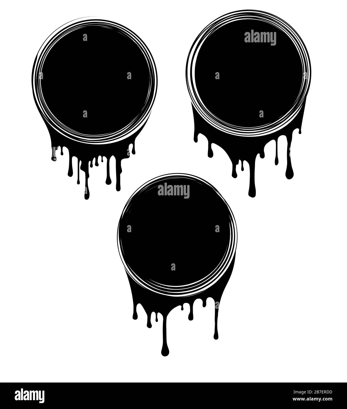 Set of 3 black round decors with paint drips. Vector illustration for ...