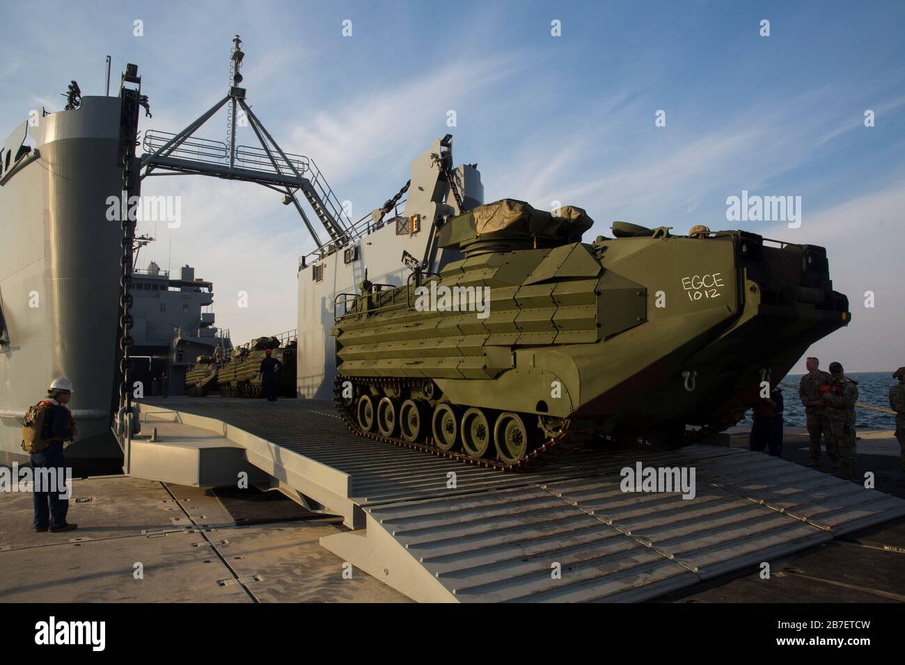 A U.S. Marine operates an assault amphibious vehicle (AAVP-7A1) during ...