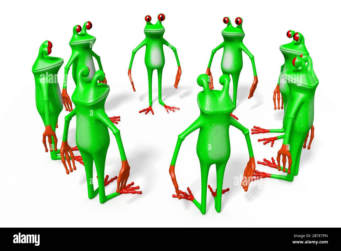 3D cartoon frogs on white background - teamwork concept Stock Photo - Alamy