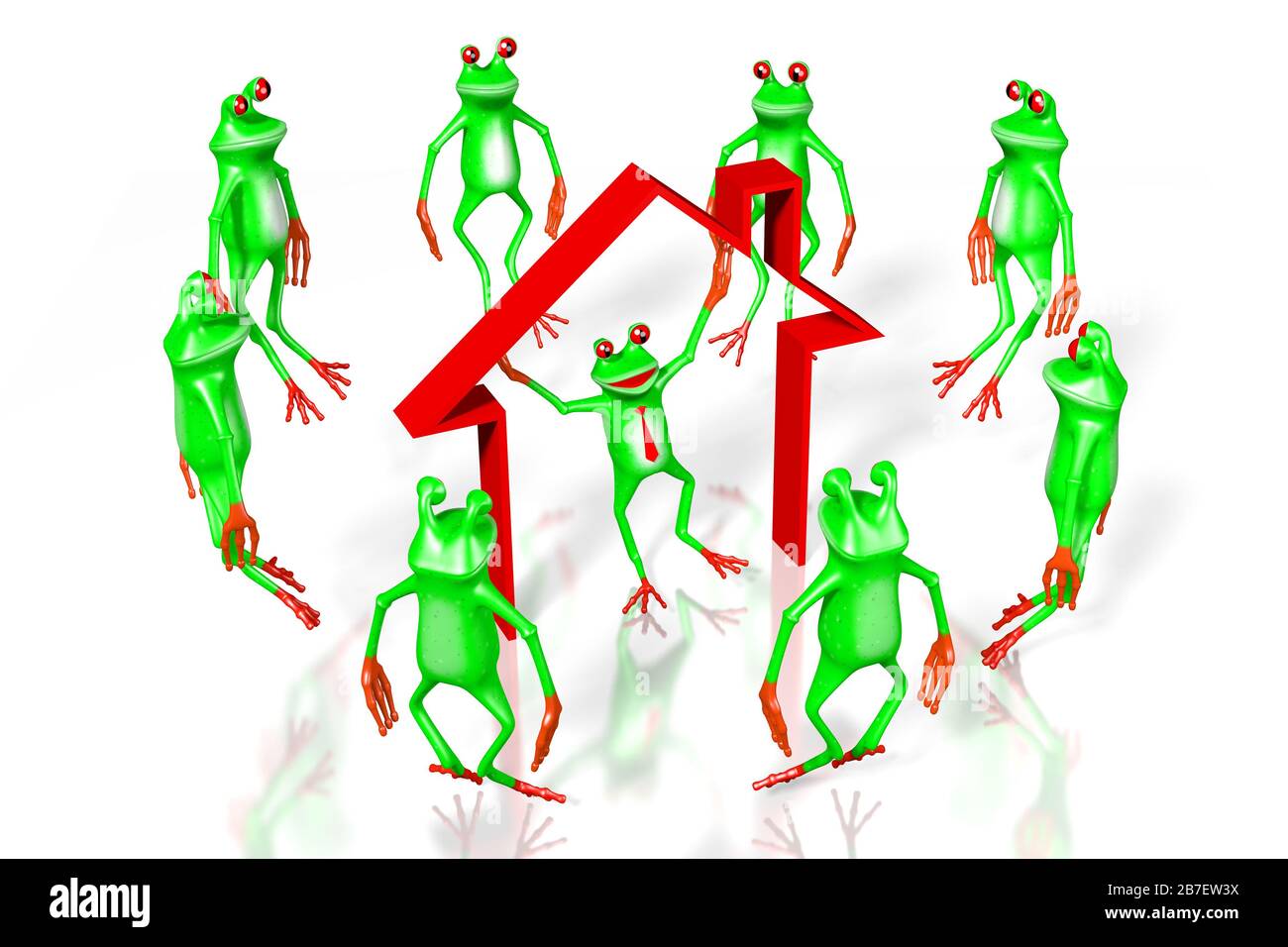 3D cartoon frogs and house shape - great for topics like mortgage (loan ...