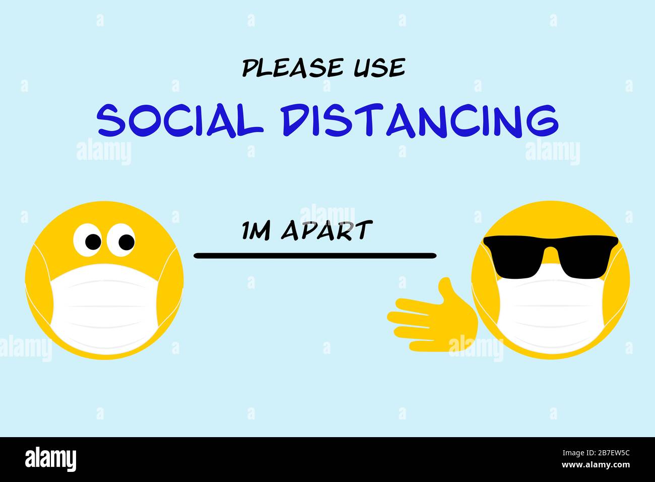 Coronavirus, covid19, social distancing, two emoji 1m apart text. Youth ...
