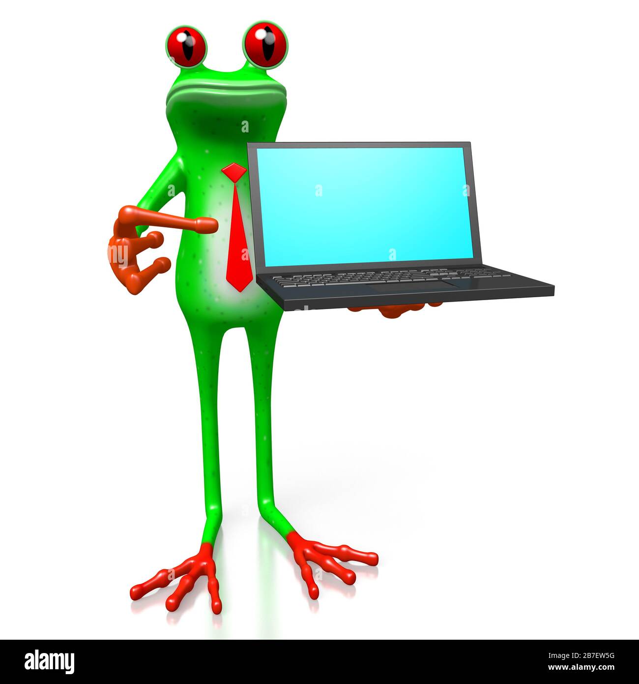 3D cartoon frog with a laptop - great for topics like computers ...