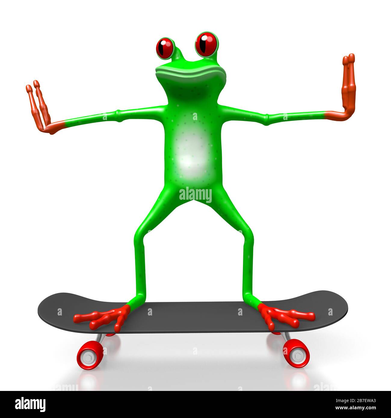 3D cartoon frog on a skateboard - great for topics like sport, leisure ...