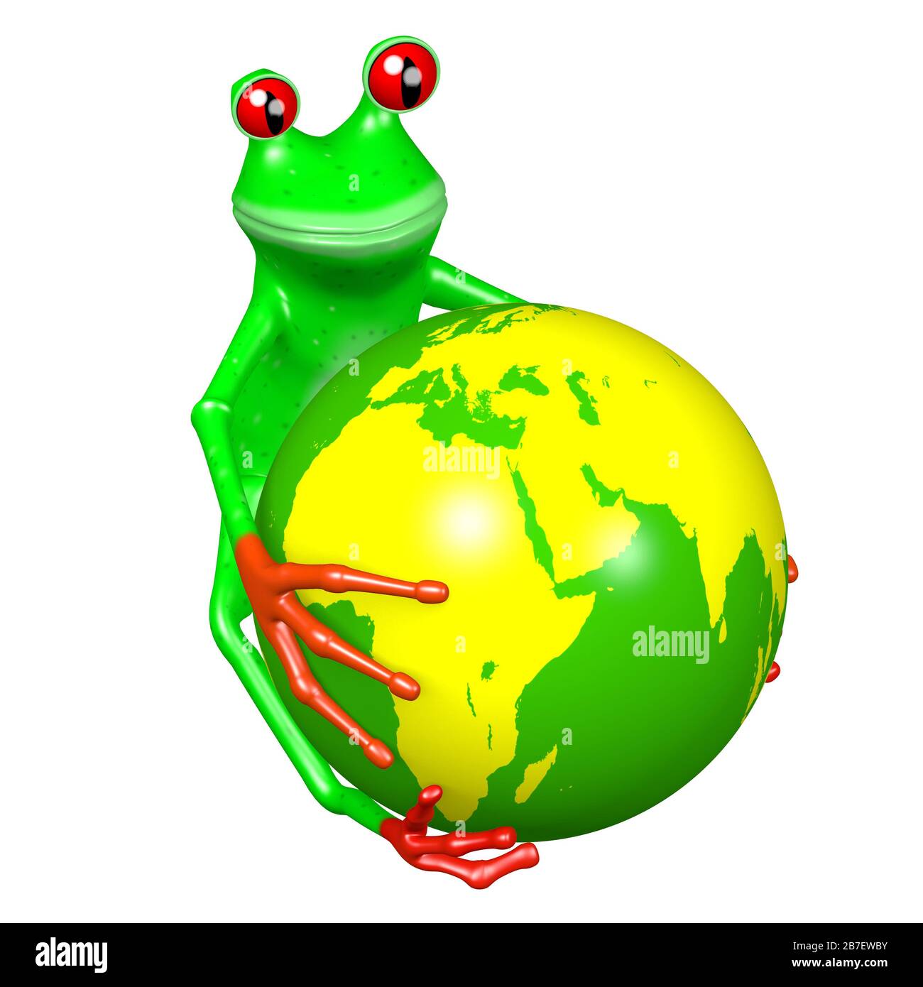 3D cartoon frog and an Earth - great for topics like environment ...