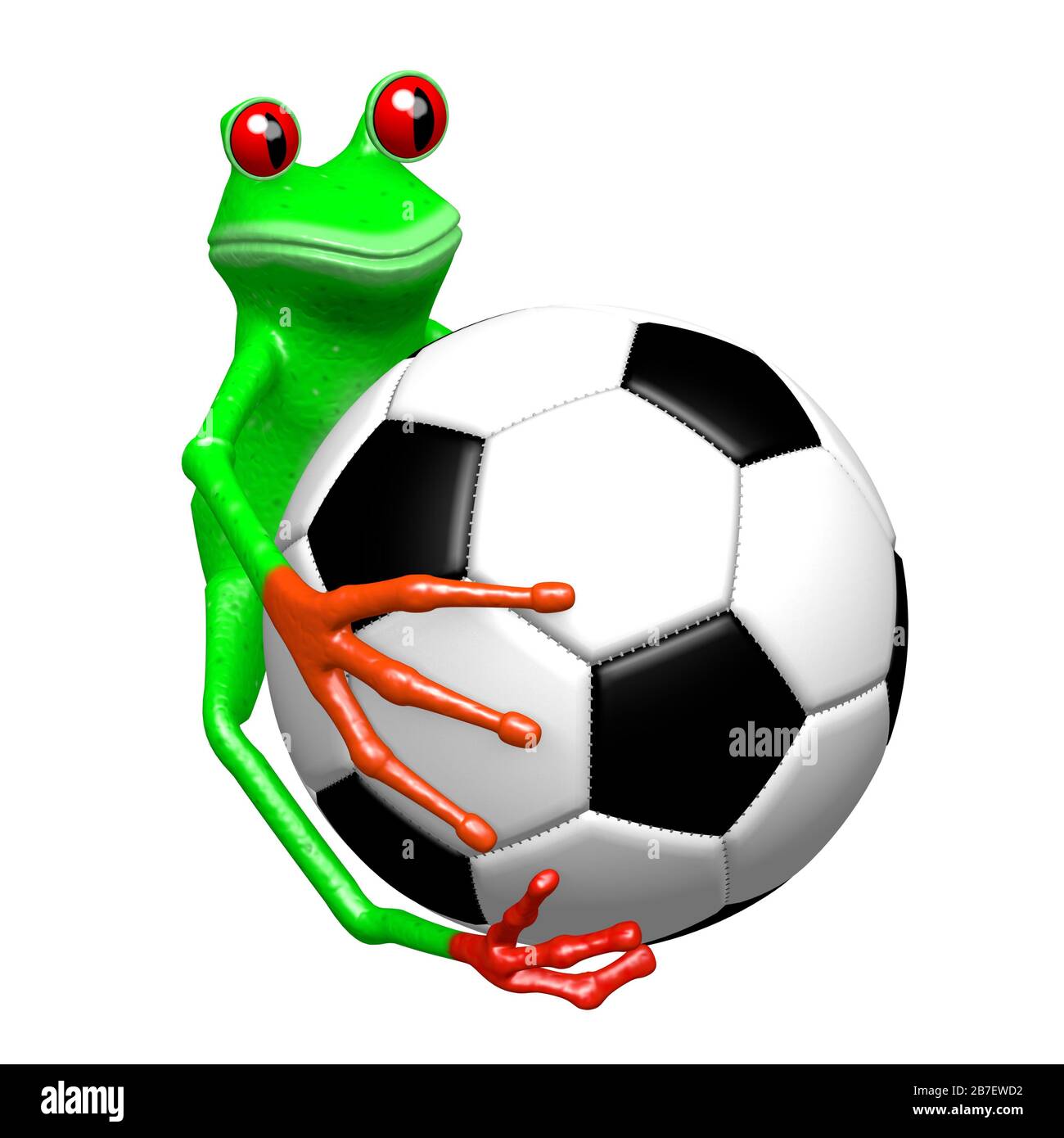 3D cartoon frog and a soccer ball - great for topics like sport, match ...