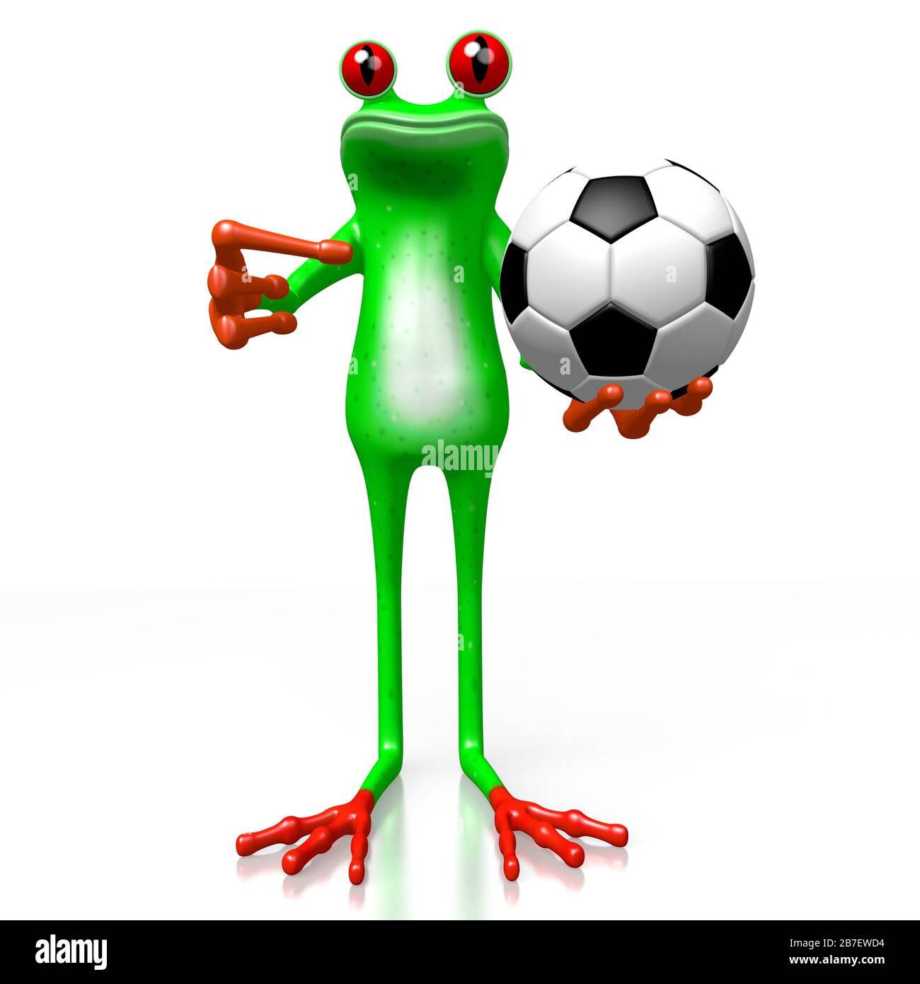 3D cartoon frog and a soccer ball - great for topics like sport, match ...
