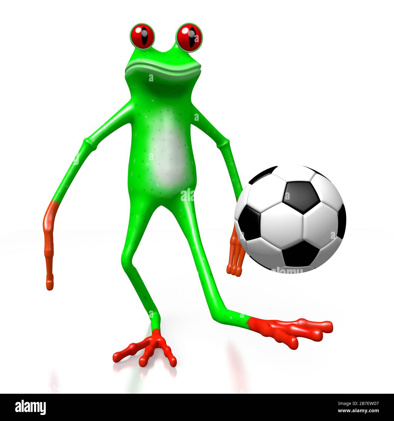 3D cartoon frog and a soccer ball - great for topics like sport, match ...