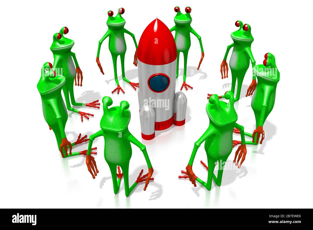 3D cartoon frogs and a rocket - great for topics like cosmos, space ...