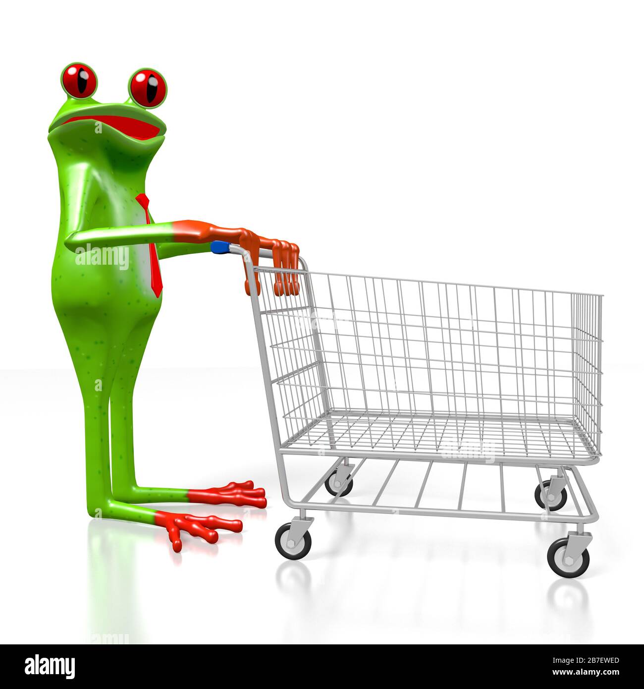3D cartoon frog and a shopping cart - great for topics like consumerism ...