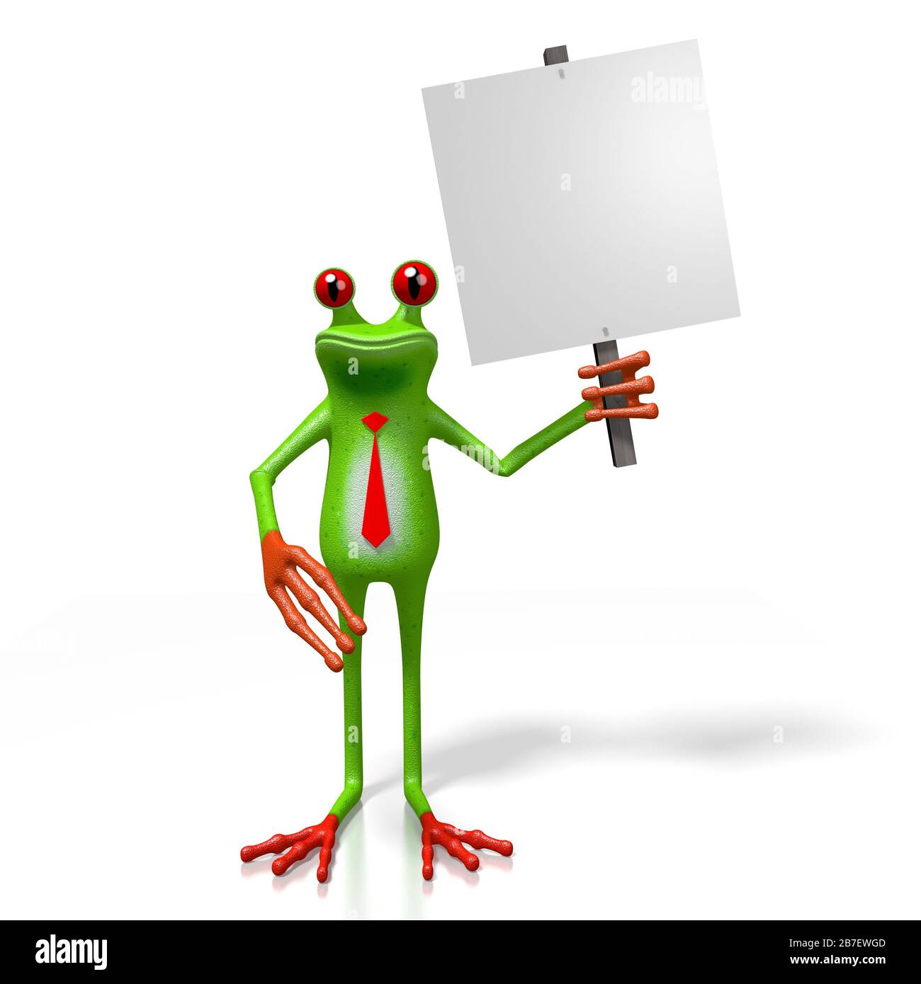 3D cartoon frog and a signpost - great for topics like advertisement ...