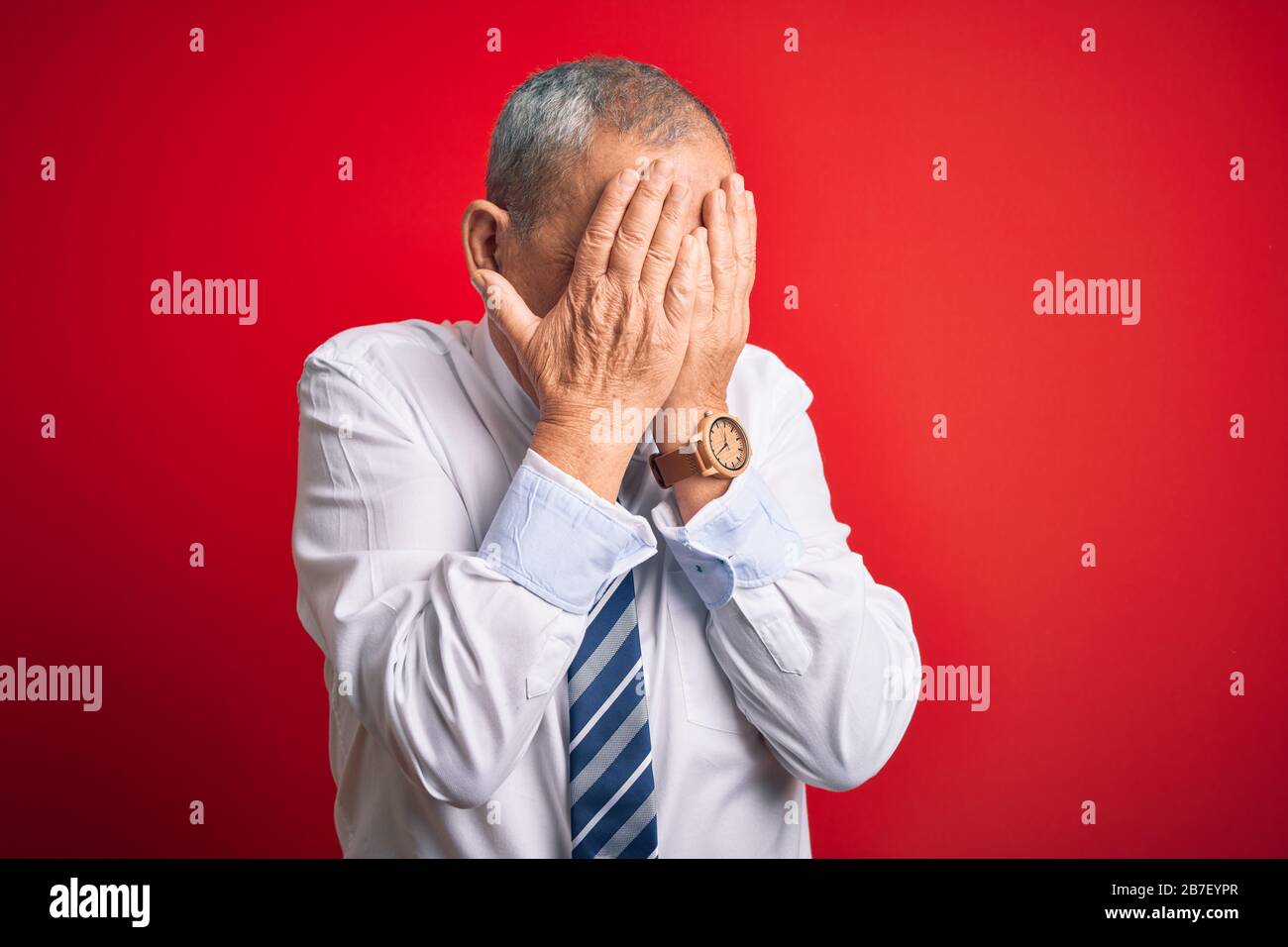 Senior handsome businessman wearing elegant tie standing over isolated ...